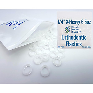 1/4 inch X-Heavy 6.5 oz - Orthodontic Elastic Rubber Bands - 100 Pack - Clear Latex Free, Small, Braces, Dreadlocks Hair Braids, Tooth Gap, Packaging, Crafts, Sonic Dental Supply - Made in USA