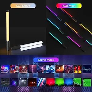 ULANZI VL119 Handheld Light Wand, 360° RGB LED Video Light Stick for Photography, 2600mAh Rechargeable Tube Light for Video Shooting, 2500-9000K Dimmable Camera Light with LCD