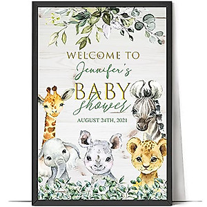 Personalized Safari Baby Shower Welcome Sign Poster, Jungle Animals Print Art, Cute Watercolor Jungle Baby Shower Welcome Decoration, Custom Baby Shower Wall Art Poster Canvas, Home Decor