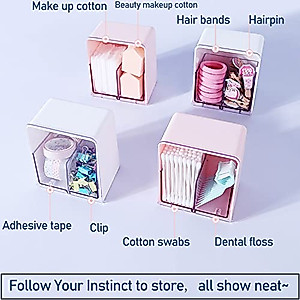 MIYACA Cotton Balls QTip Holder Canisters for Cotton Balls, Swabs, Rounds, Floss, Dispenser Container Box with 2 Compartments, Bathroom Vanity Countertop Storage Organizer, Pink