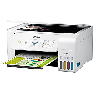 Epson EcoTank ET-2720 All-in-One Wireless Color Inkjet Supertank Printer for Office, White - Print Scan Copy - 5760 x 1440 dpi, Voice Activated, 10.5 ppm, 1.44" LCD, Borderless Print, Ethernet, WiFi