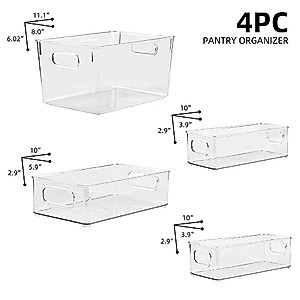 Refrigerator Organizer Food Storage Bins Refrigerator Storage box with Handles Clear Plastic BPA Free Food Storage Rack Set