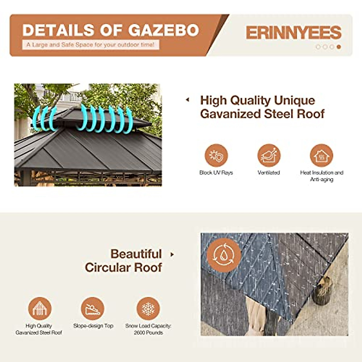 Erinnyees 10' X 12' Double Roof Hardtop Gazebo, Outdoor Metal Gazebo with Netting and Curtains for Patios Garden Deck…