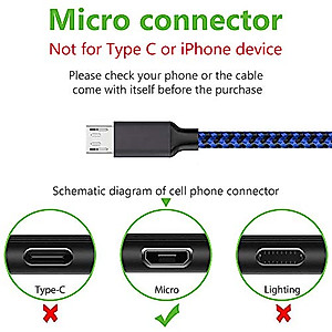 Micro USB Cable, 3Pack 6FT Android Charger Cord Long Nylon Braided Sync and Fast Charging Cables Compatible Samsung Galaxy S6 S7 Edge, Kindle, Android & Windows Smartphones, Xbox, PS4 and More-Blue