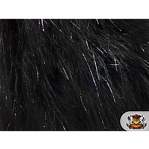 Faux Fur Long Pile Sparkling Tinsel Black Fabric / 58" W/Sold by The Yard