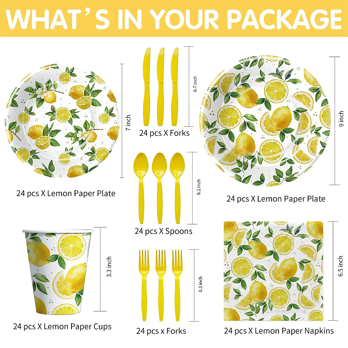 Suhelkit Lemon Party Decorations Tableware - Disposable Lemon Birthday Party Supplies, Paper Plate, Napkin, Cup, Cutlery, Summer Theme Lemon Baby Shower Bridal Shower Table Decorations | 24 Guests