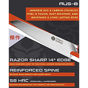 KESSAKU 9.5-Inch Chef Knife - Spectre Series - Forged Japanese AUS-8 High Carbon Stainless Steel - Pakkawood Handle with Blade Guard