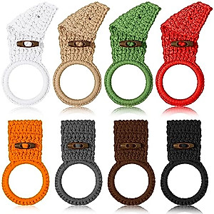 Hoolerry 8 Pcs Crochet Hanging Dish Towel Holder Hanging Kitchen Towels Ring Kitchen Towel Hanger with Hanging Loop Button for House Oven Stove Door, 8 Colors