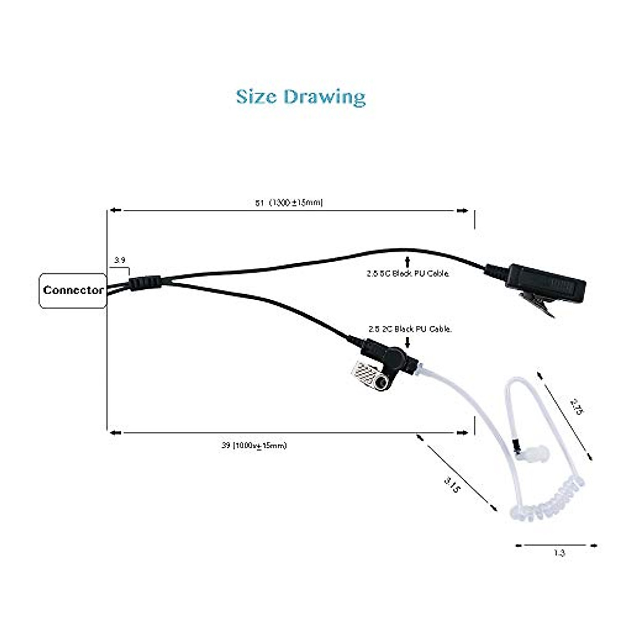 2 Wire Surveillance Kit Covert Acoustic Tube Bodyguard Earpiece Headset Ptt Mic for Yaesu Vertex Standard VX-261 VX-230 VX-231 VX-298 VX-350 VX-351 VX-180 EVX-531 2 Way Radio Walkie Talkie by Klykon