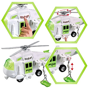 JOYIN 3 in 1 Friction Powered City Waste Management Vehicle Car Truck Toy Set Including Helicopter, Garbage Truck, and Waste Collection Truck, with Lights and Sounds/Sirens