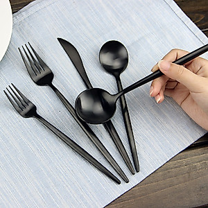 Flatware Set, Matte Black Silverware Set, AOOSY Heavy Solid 20-Piece 18/10 Stainless Steel Flatware Cutlery Set for 4, Mirror Finish, Dishwasher Safe, Nice Box Package(A Matte Black Flatware)