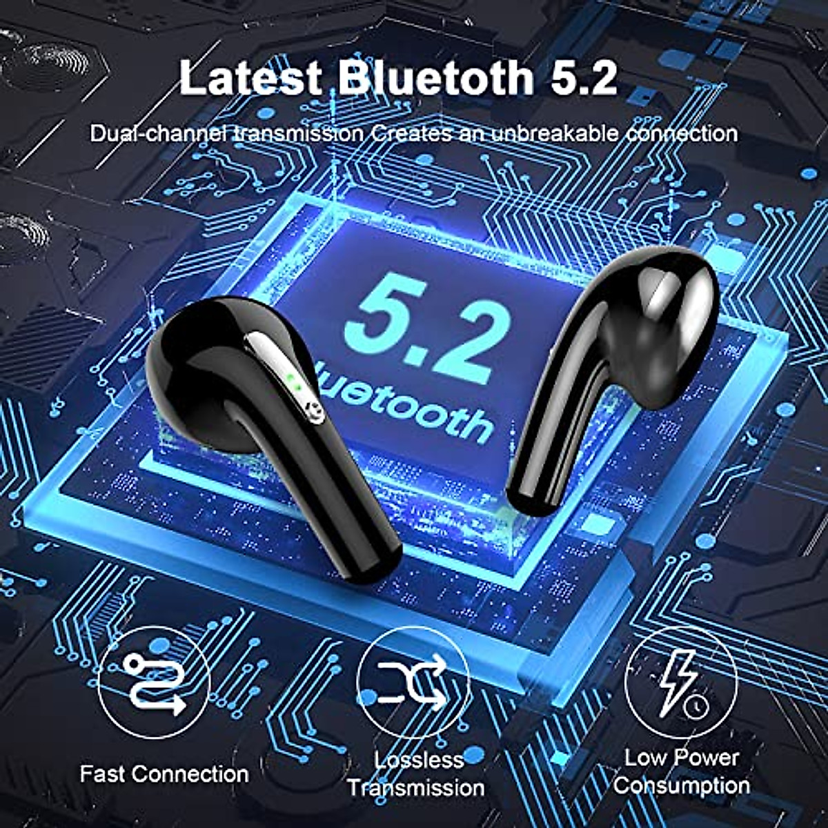 Wireless Earbud, Bluetooth 5.2 Headphones with HD Mic, Bluetooth Earphones in Ear Deep Bass, Bluetooth Earbud IP7 Waterproof Wireless Headphones 40H Playtime Ear buds for iphone Android [New Upgrade]
