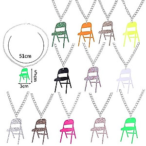 xuzhiyuan Colorful Acrylic Folding Chair Pendant Necklace for Women Resin Neon Chair Chain Necklace Funny Accessory Jewelry-White