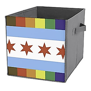 Chicago Pride Flag Rainbow Stripes Collapsible Storage Bins Basics Folding Fabric Storage Cubes Organizer Boxes with Handles