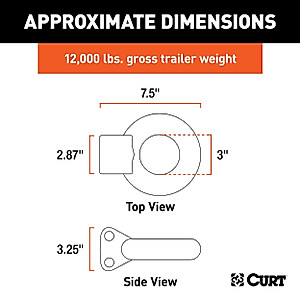 CURT 48600 Raw Steel Pintle Hitch Lunette Ring 3-Inch ID, 12,000 lbs, Channel Mount Required