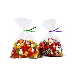 Wowfit 200 CT 5” x 7” Clear Flat Cellophane Treat Bags with 6 Colors 4" Twist Ties, Cello Packaging for Donuts, Cookies, Candies and Gift Wrapping