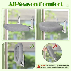 keny Cat Window Perch with Soft Plush Cushion Bed, Cordless Cat Window Hammock with 3.54" Larger Suction Cups, Easy to Assemble Cat Window Bed Seat for Indoor Cats, Grey