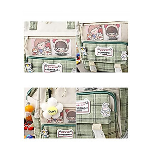 5pcs Kawaii Backpack Set For Teens Cute Backpack with Pins and Pendant Aesthetic Girls Trendy Tote Bag (Grey)