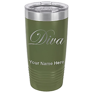 LaserGram 20oz Vacuum Insulated Tumbler Mug, Diva, Personalized Engraving Included (Camo Green)