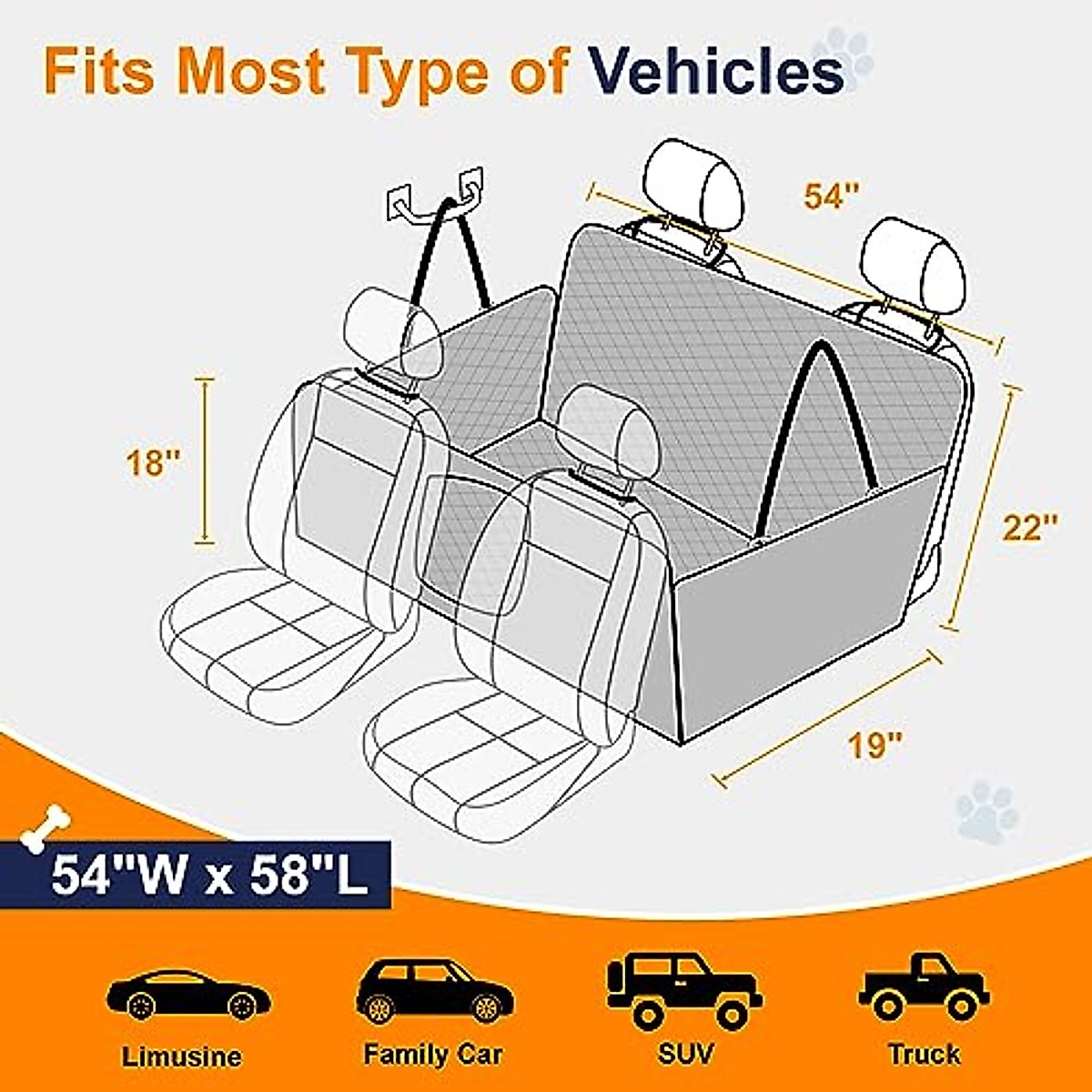 LOOBANI Dog Seat Cover for Back Seat, Waterproof Car Seat Cover, Anti-Scratch Dog Hammock for Car, Back Seat Protector for Road Trip, Fits Cars SUV & Truck