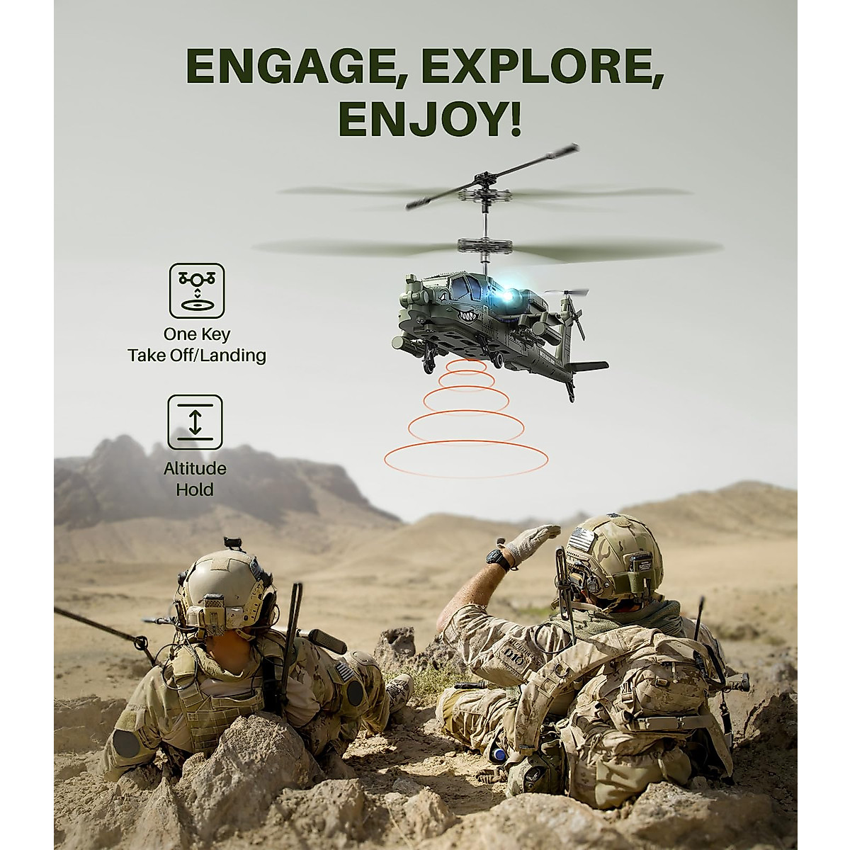 SYMA RC Helicopters, S51H Remote Control Helicopter 2.4GHz Military Army Helicopter Toys for Boys Girls Kids with Altitude Hold, One Key Take Off/Landing, LED Light, Low Battery Reminder