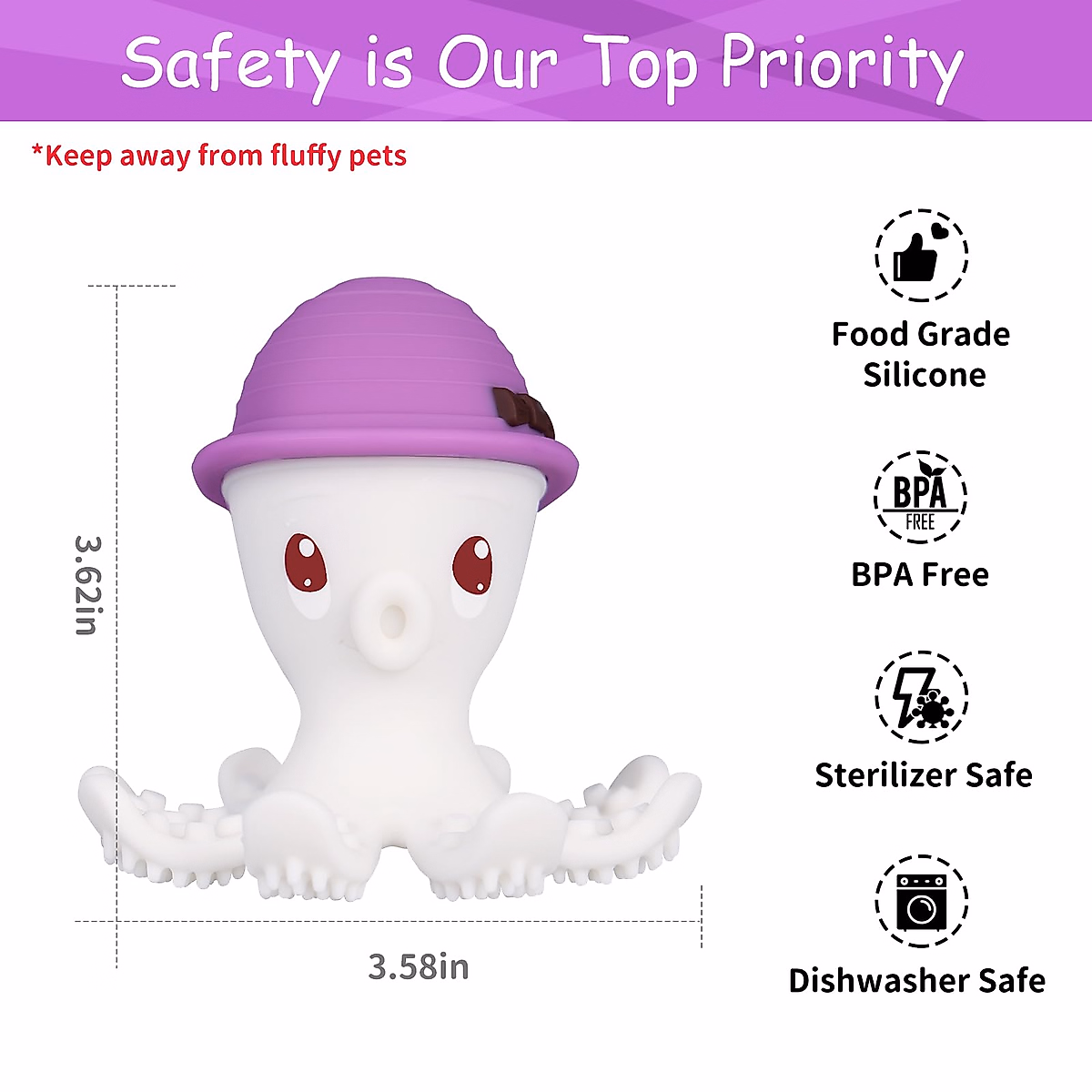 Baby Teething Toys for Babies 6-12 Months, Mombella Octopus Baby Teether 12-18 Months, Soft Silicone Infant Teething Toys 6-9 Month Old, Kids Chew Toy to Soothe Sore Gums, BPA FREE Baby Gift, Purple