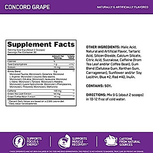 Optimum Nutrition Amino Energy - Pre Workout with Green Tea, BCAA, Amino Acids, Keto Friendly, Green Coffee Extract, Energy Powder - Concord Grape, 30 Servings