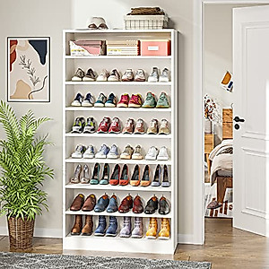 Tribesigns Shoe Cabinet, 9 Tiers 40-45 Pairs Heavy Duty Wood Freestanding Shoe Storage Cabinet, 70.8'' Tall Shoe Cabinet with Open Storage for Entryway, White