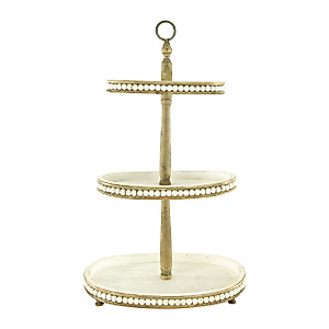 Creative Co-Op Decorative Oval 3-Tier Wood Tray with Handle