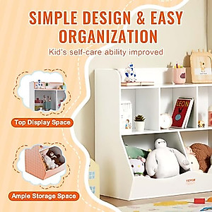 VEVOR Wood Kid Toy Storage Organizer with Bookshelf, 35" W Storage Cubby, Larger 5-Cubby Wood Toy Storage Cabinet, Children Book Toy Shelf for Kids Room, Playroom, Kindergarten, Nursery, White