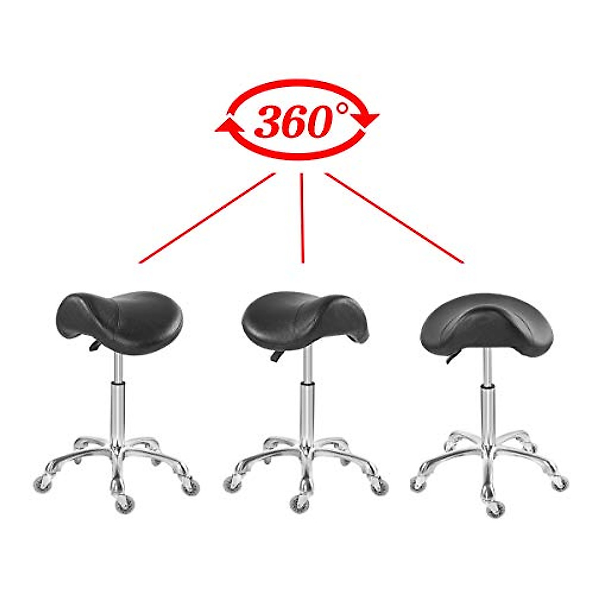 Saddle Stool Chair for Massage Clinic Spa Salon Cutting, Saddle Rolling Stool with Wheels Adjustable Height (Black)
