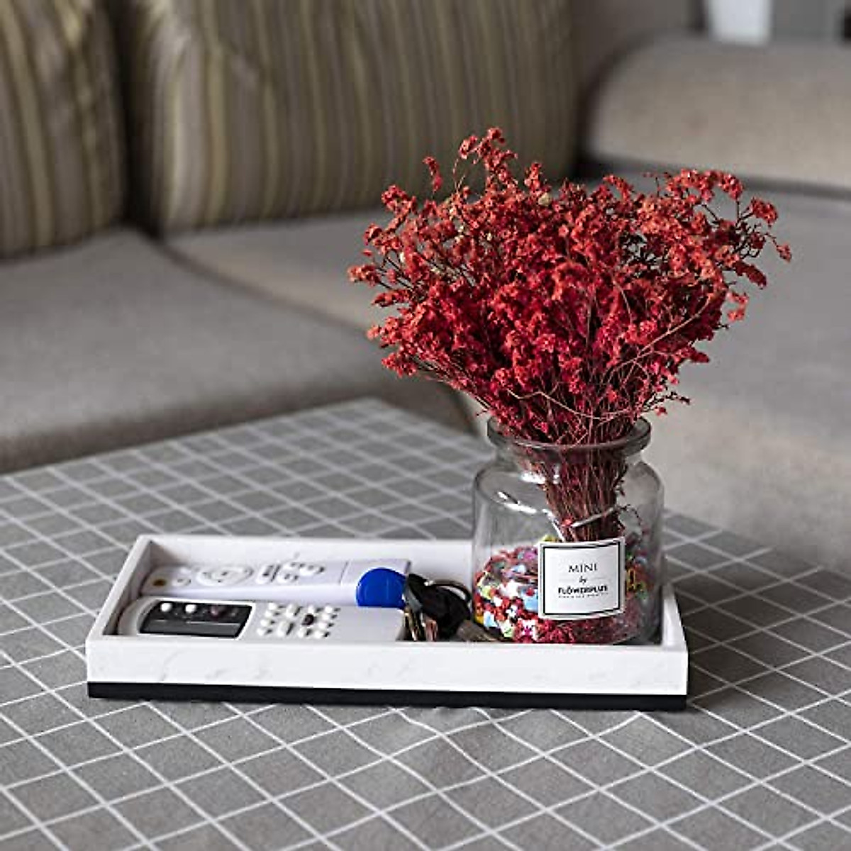 Vanity Tray-SYNPIE Resin 11.8in Decorative Bathroom Countertop Tray for Dresser Countertop Tray Organizer for Jewelry Cosmetics Kitchen Sink Tray Soap Towels Holder Tray - Small