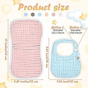 Ramede 12 Pack Muslin Baby Burp Cloth Baby Bibs Sets Drool Bandana Absorbent Soft Burping Cloth for Unisex Newborn Baby Girl Boy Toddlers Infants Teething Adjustable