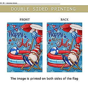 Hzppyz Happy 4th of July Gnome USA Garden Flag, America Patriotic Decorative Yard Outdoor Small Decor, American Memorial Day Home Outside 12x18