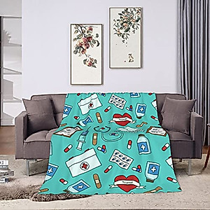 Hmklpi Nurse Medical Theme Blanket Nurse Gifts for Women Ultra Plush All Season Lightweight Cozy Flannel Throw Blanket for Bed Chair Car Sofa Couch Bedroom 50"x40"