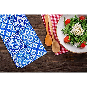 QIYUHOY Abstract Bohemian Navy Blue Moroccan Tile Kitchen Towels or Tea Towels, 16 X 24 Inches Cotton Modern Dish Towels Dishcloths, Dish Cloth Flour Sack Hand Towel for Farmhouse Kitchen Decor