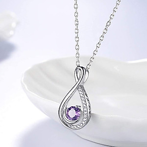 Natural Amethyst Gemstone Necklace for Wife Birthday Gifts Mom Forever Love Infinity Moon Sterling Silver Jewelry for Her