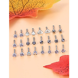 Kridzisw 18G Nose Rings Studs Piercing Jewelry for Women Stainless Surgical Steel Diamond Hypoallergenic Straight Stud Nose Nostril Ring Pin Bone Piercing Jewelry Pack Set for Women Men CZ Silver 3mm