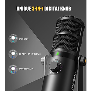 MAONO Dynamic Microphone, USB/XLR Podcast PC Microphone with Software, EQ,Tap-to-Mute, Headphone Jack, Gain Knob & Volume Control, Studio Mic for Broadcast, Recording, Streaming & Gaming (PD400X)
