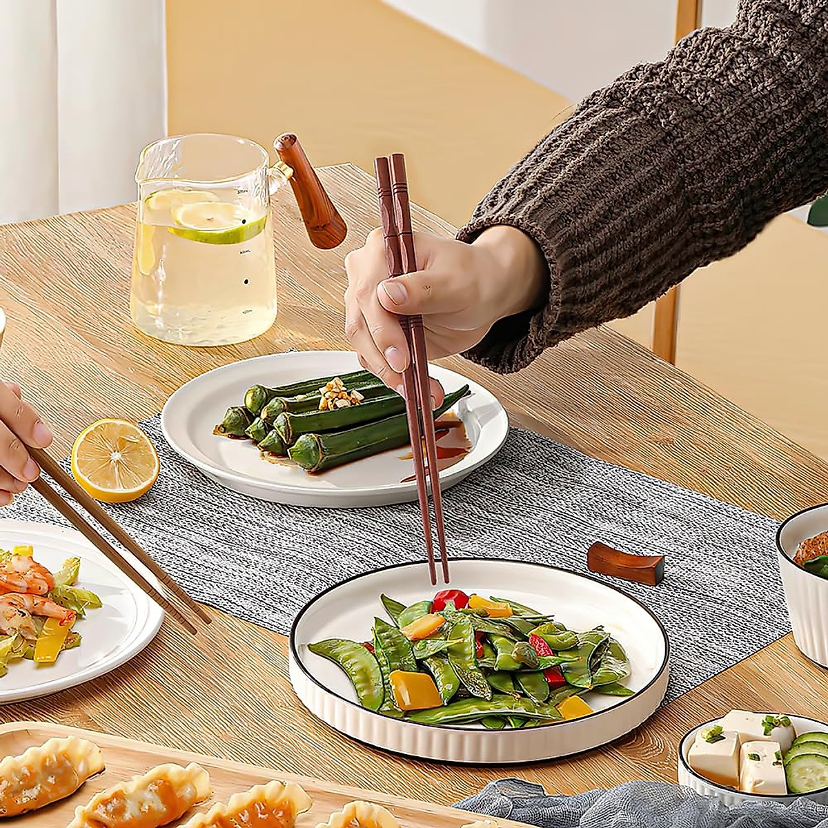 5-Pair Reusable Natural Wooden Chopsticks, AOOSY Hand-Carved Rosewood Chop Sticks Gift Set, Dishwasher Safe, Non-Slip 8.8 Inch/22.5cm