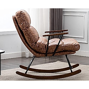 VESCASA Faux Leather Rocking Chair with Adjustable Cushioned Back, Overstuffed Nursery Rocker with Wood Arms, 22" W Lounge Glider Chair for Living Room/Bedroom/Reading, Brown