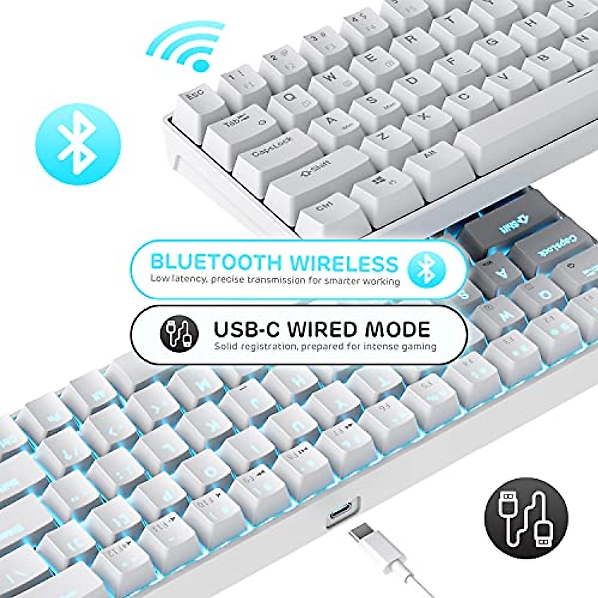 RK ROYAL KLUDGE RK68 Wireless Hot Swappable 65% Mechanical Keyboard, 68 Keys Compact BT5.0 Gaming Keyboard with Stand-Alone Arrow/Control Keys, Quiet Red Switch