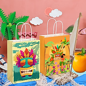 BLEWINDZ 24Pcs Paper Gift Bags, Aloha Paper Goodie Bags Party Bags with Handles, 8.7" Small Luau Tropical Favor Bags for Tiki Hawaiian Party Supplies, Birthday, Baby Shower
