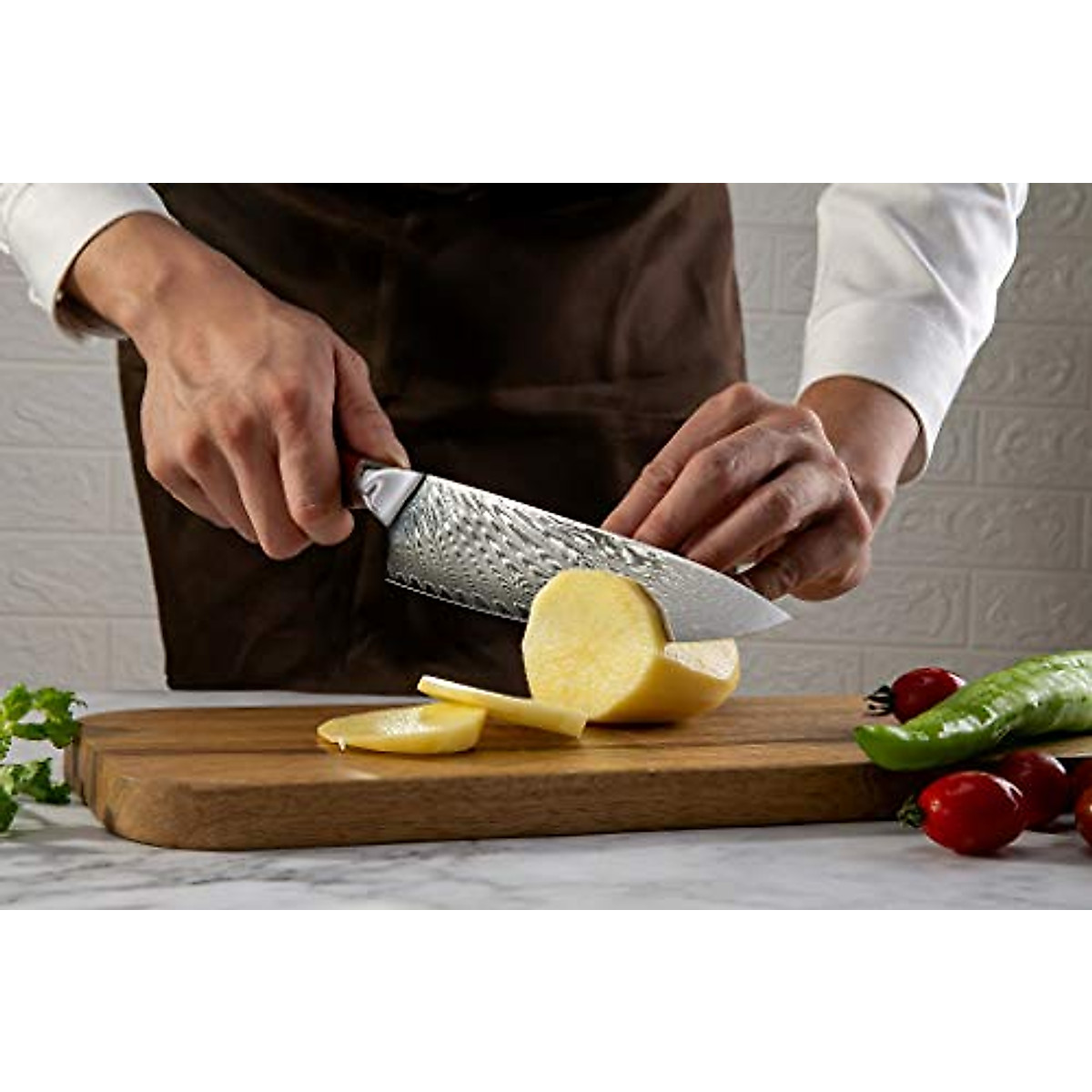 FANTECK Chef Knife 8 Inch Professional Damascus Chef Knife High Carbon 67 Layers VG-10 Damascus Knife Stainless Steel Ultra Sharp Blade Kitchen Meat Cutting Knife [Gift Box]-Ergonomic Rose Wood Handle