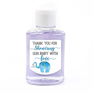 Hand Sanitizer Labels Thank You for Showering Our Little One with Love Stickers, Baby Shower Favor Stickers, Baby Shower Party Favors for Boy.