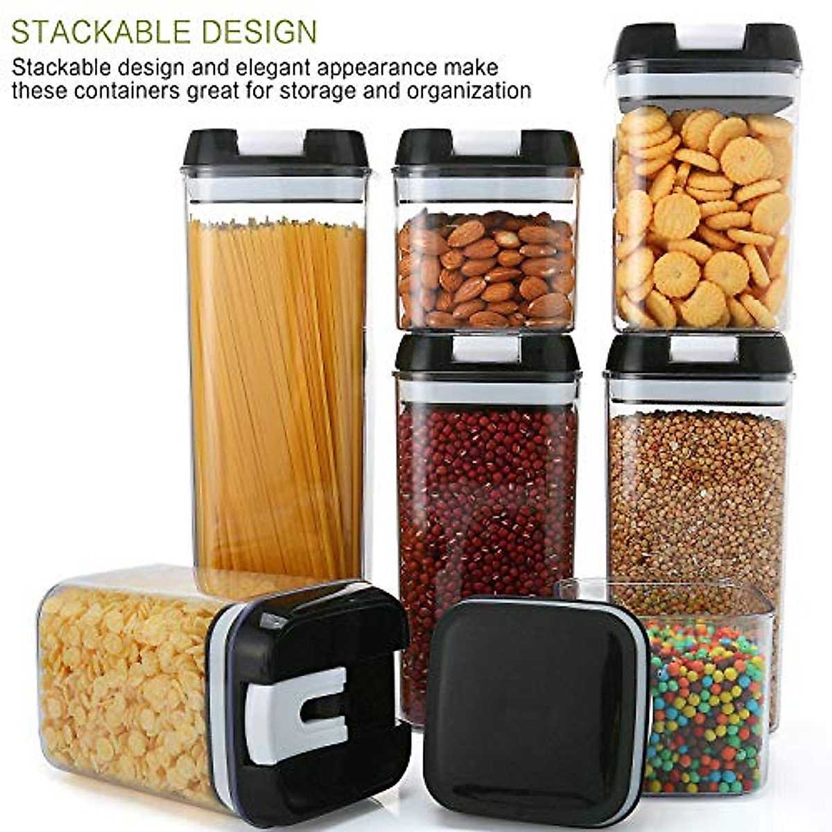 Airtight Food Storage Containers - MCIRCO 7 Pcs BPA Free Plastic Containers with Upgraded Lids - Kitchen & Pantry Organization and Canisters for Cereal,Flour, Include Label and Measuring Tools