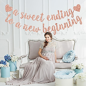 A Sweet Ending to A New Beginning Banner, Let the Adventure Begin, Graduation/Wedding/Retirement/Birthday Party Decorations (Rose Gold Glitter)