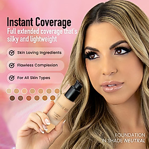 Frankie Rose Cosmetics Matte Perfection Foundation Makeup – Long-Lasting, Hydrating Foundation for Semi-Matte Finish - Foundation Full Coverage for All Skin Types - (Neutral) 1.0 US fl oz / 30 ml