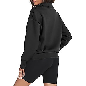 THANTH Half Zip Sweatshirt for Women Baggy Quarter Zip Pullover Hoodies Fall Outfits Cute Y2k Long Sleeve Sweatshirts Black L