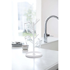 YAMAZAKI home Branch Glass Stand-Tree Holder Cup Organizer, 13.40 x 6.30 x 6.30 inches, White